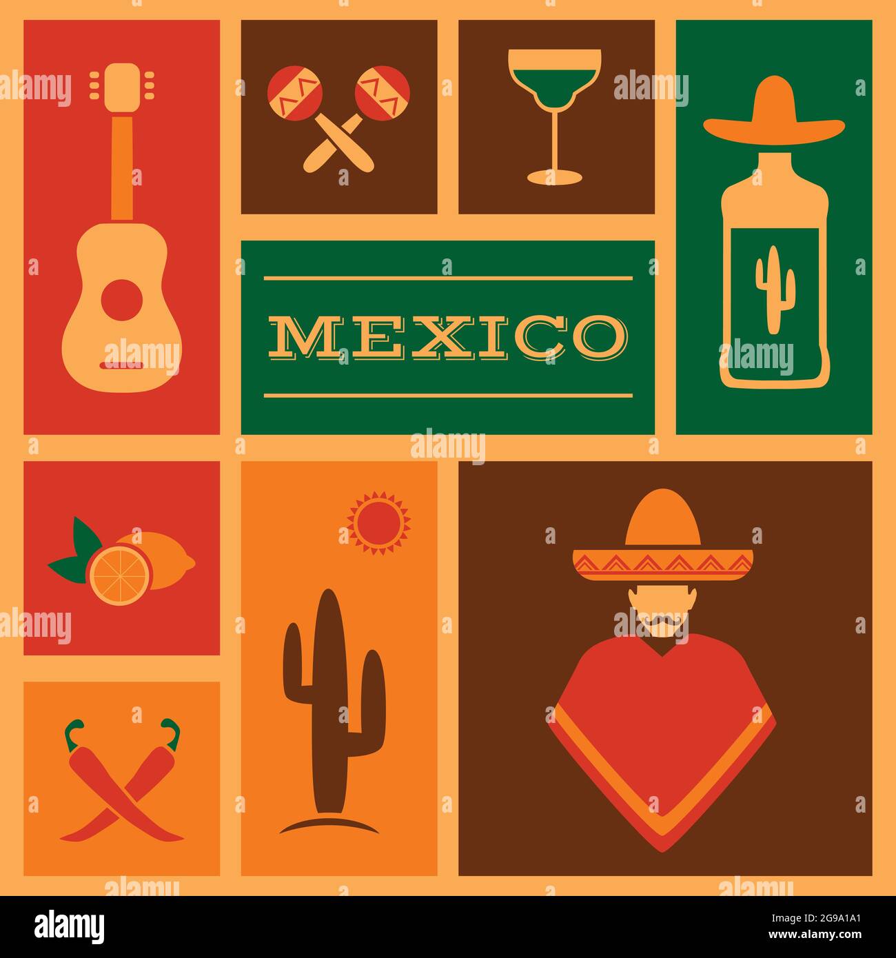 mexico background, vector mexican icons, cactus, tequila illustration ...