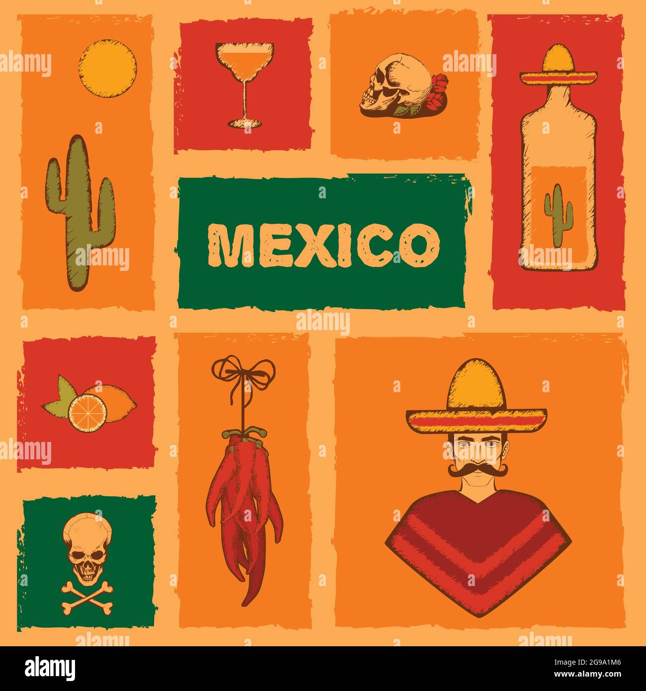 mexico background, vector mexican icons, cactus, tequila illustration ...