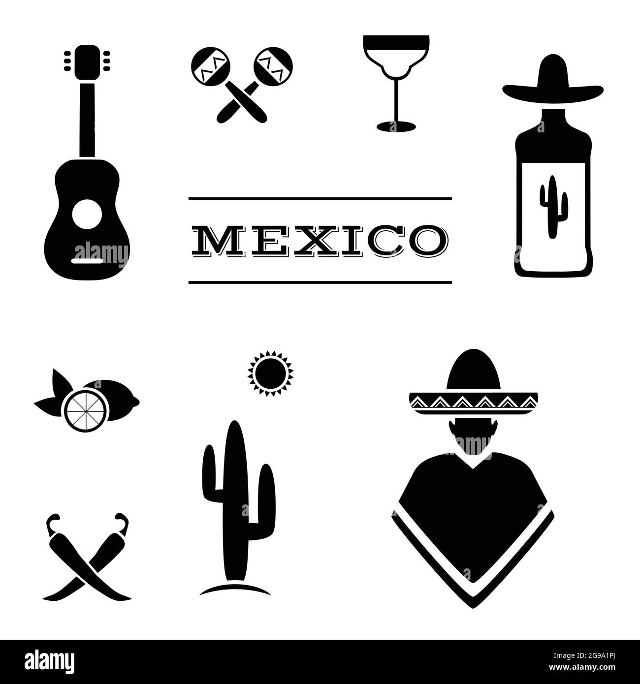 mexico background, vector mexican icons, cactus, tequila illustration ...