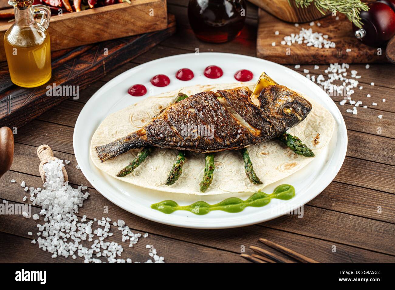 Gourmet grilled dorada fish hi-res stock photography and images - Alamy