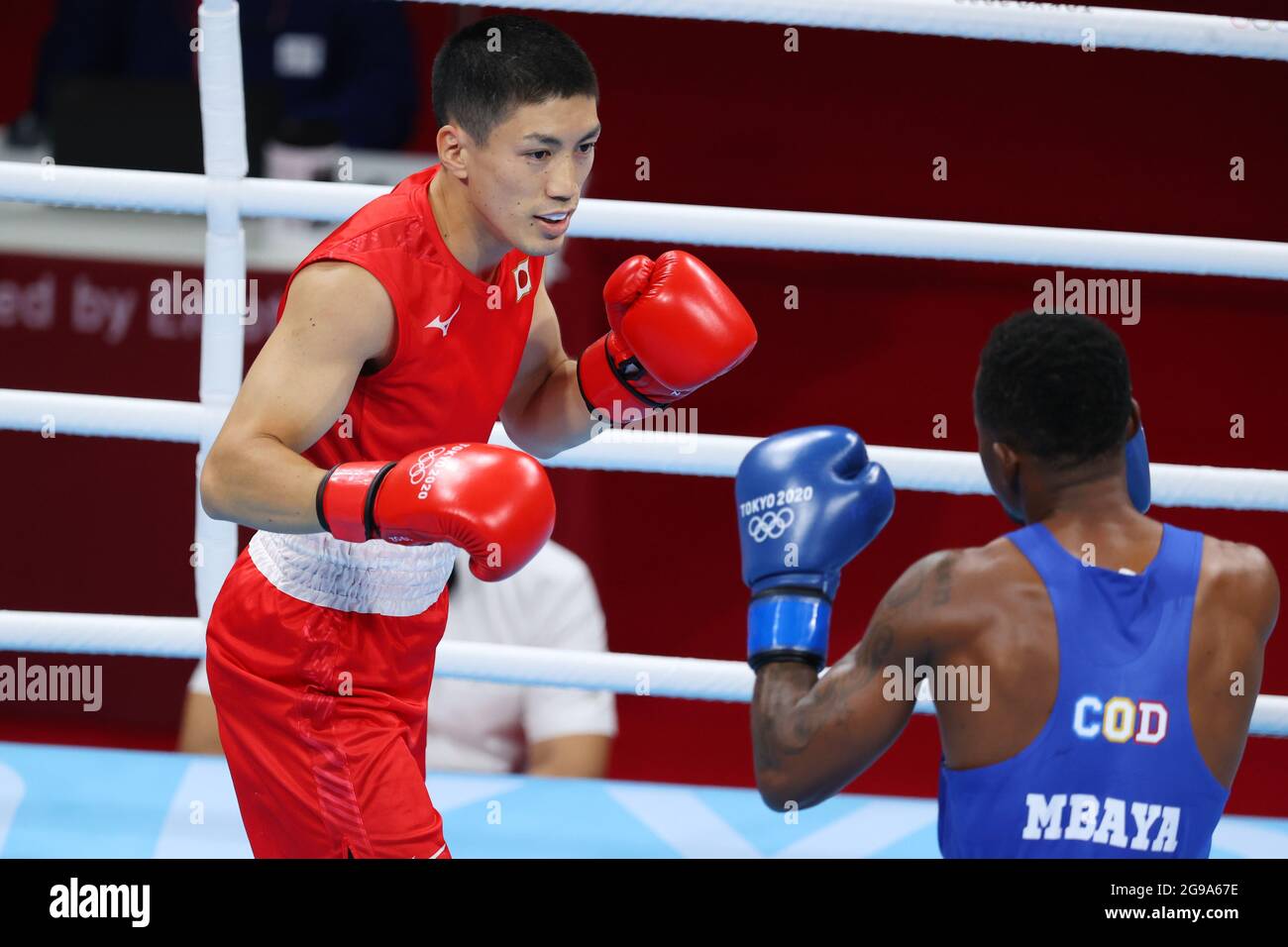 Tokyo, Japan. 25th July, 2021. (L to R) Daisuke Narimatsu (JPN), Fiston ...