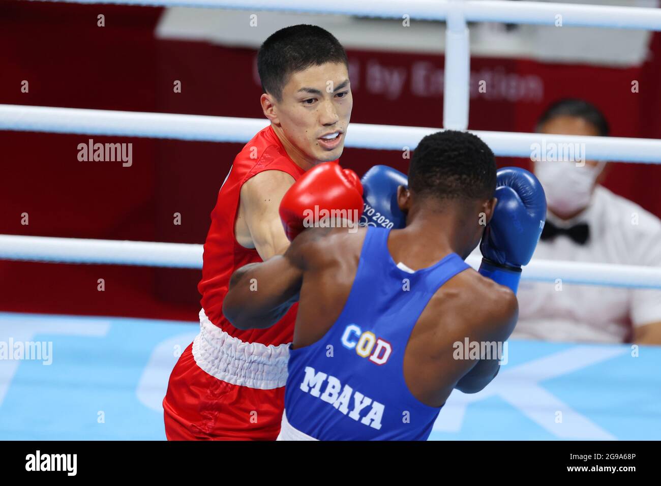 Tokyo, Japan. 25th July, 2021. (L to R) Daisuke Narimatsu (JPN), Fiston ...