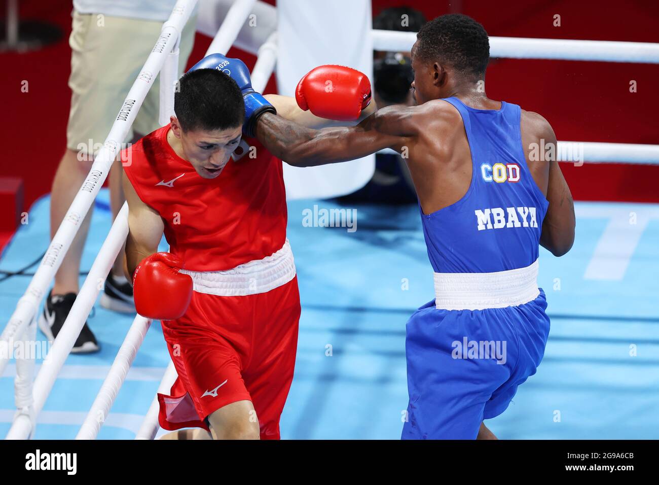 Tokyo, Japan. 25th July, 2021. (L to R) Daisuke Narimatsu (JPN), Fiston ...