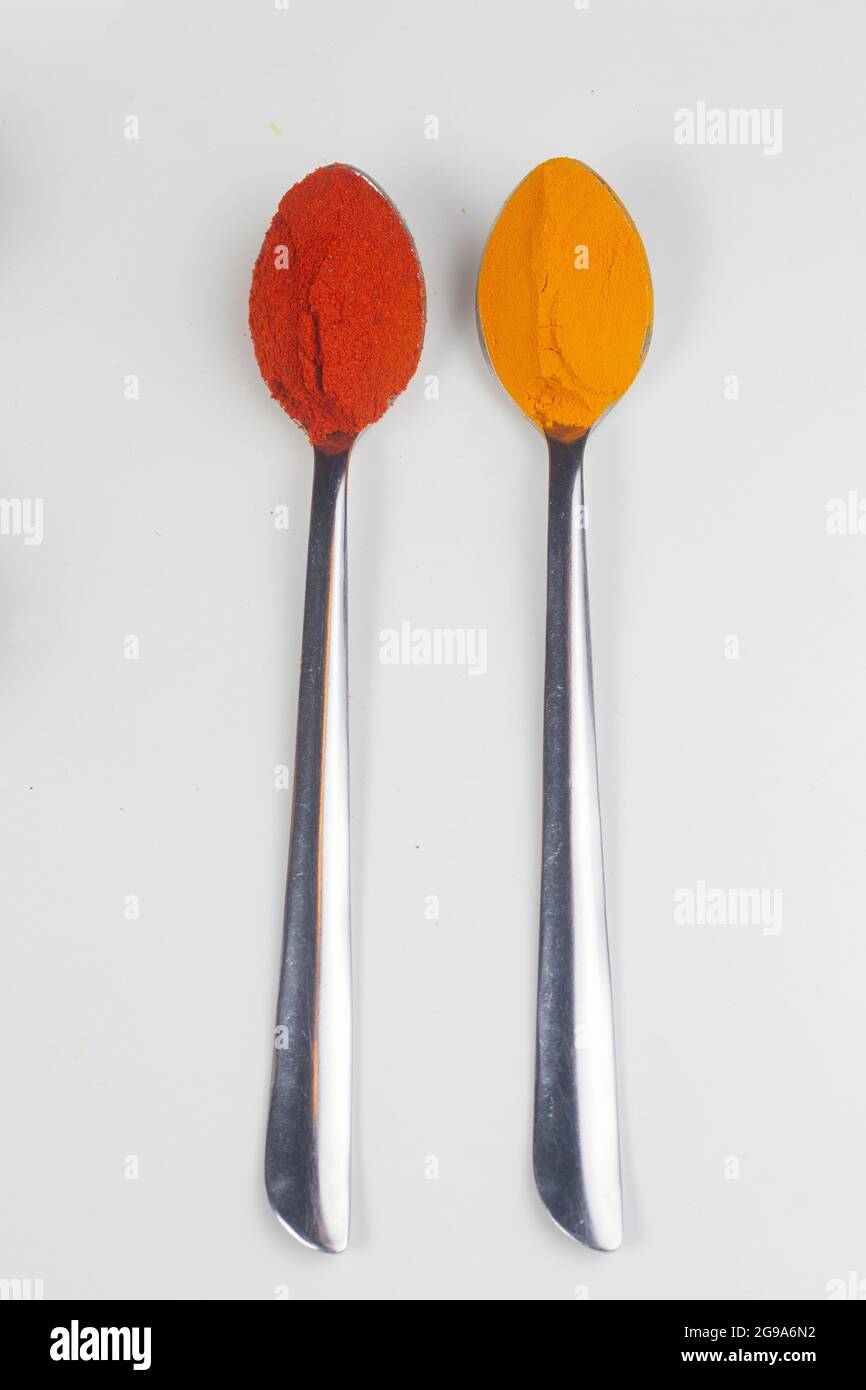 Indian Colourful Spices Also Know as Red Chilli Powder, Turmeric Powder ...