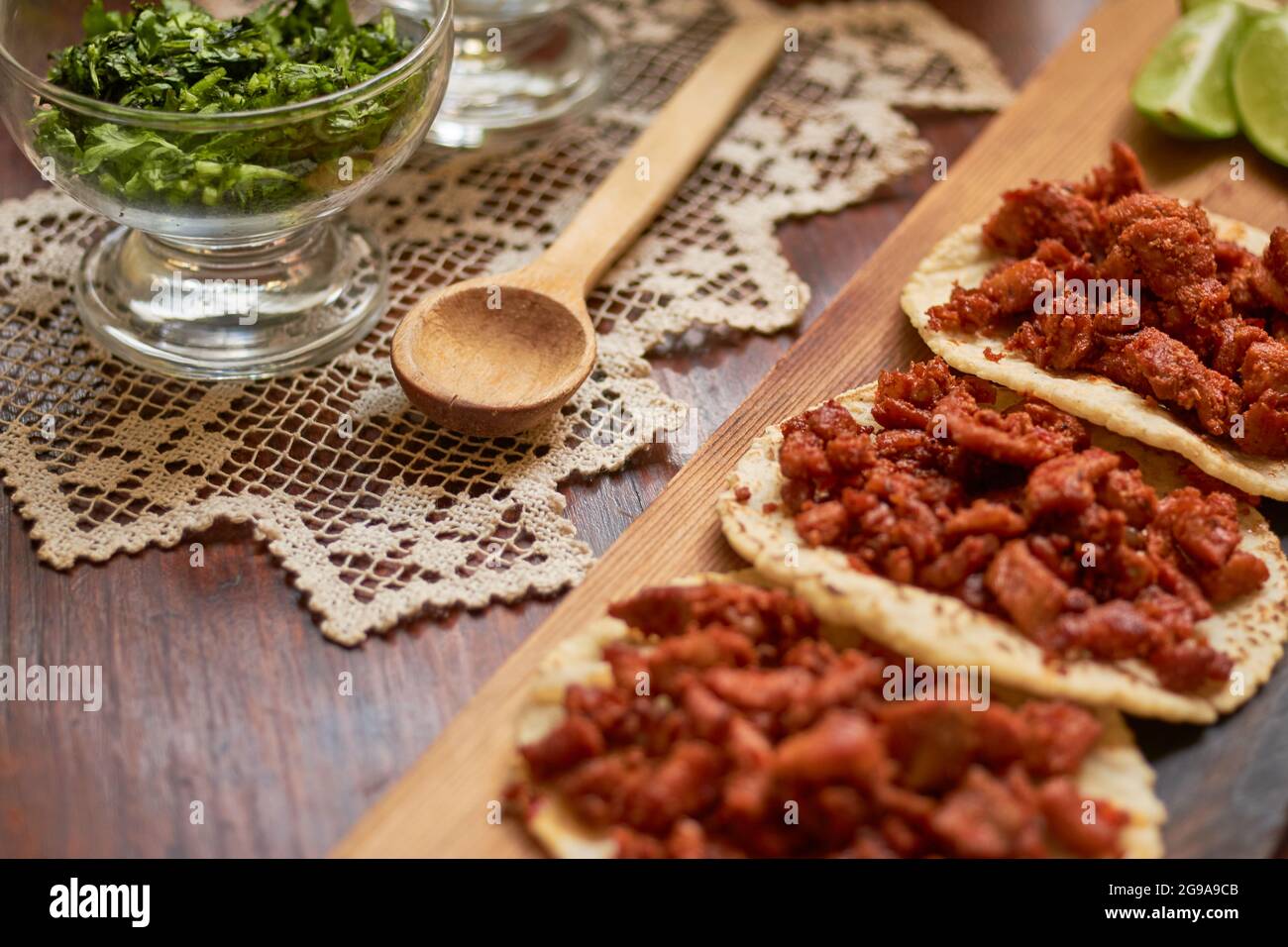 Authentic Mexican tacos on wooden table. Mexican gastronomy concept ...