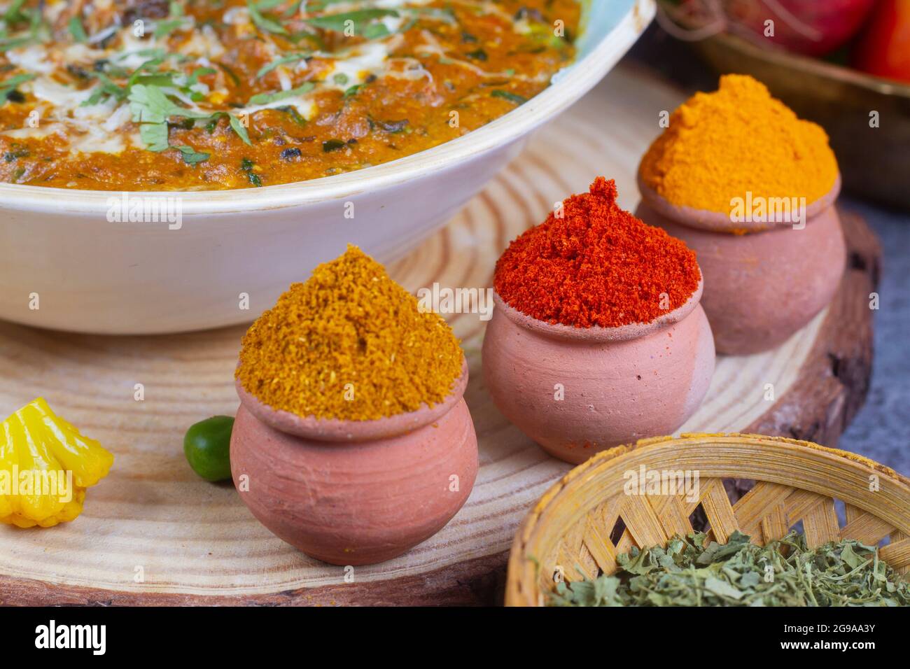 Indian Colourful Spices Also Know as Red Chilli Powder, Turmeric Powder ...