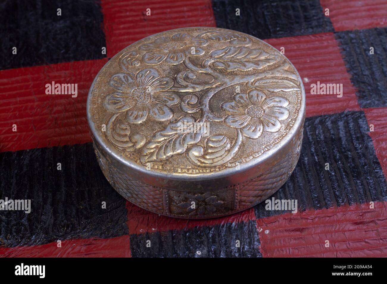 antique round metal jewel casket with an antique look Stock Photo - Alamy