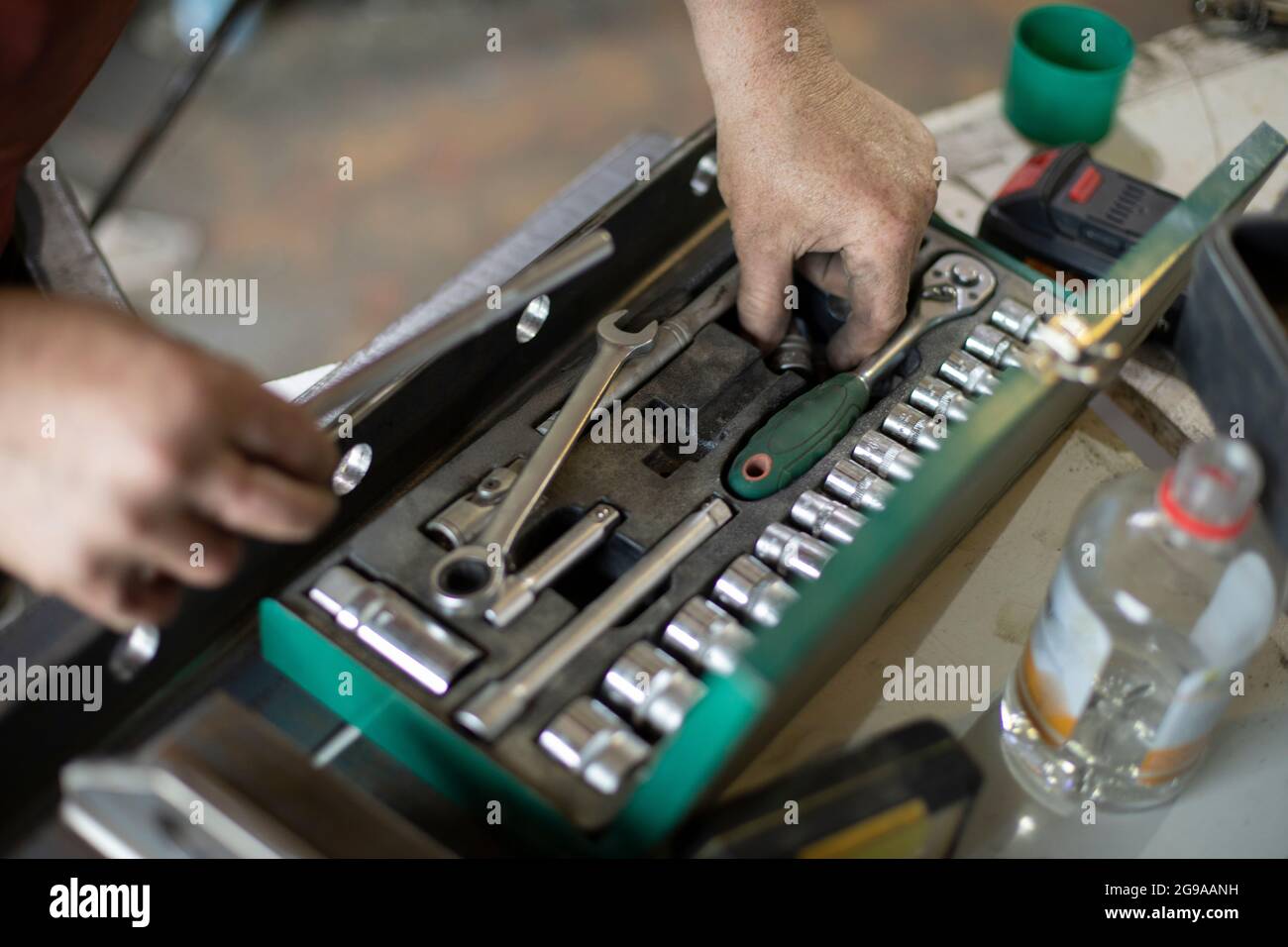 Tools in a box. The keys for the nuts. Tools in the garage. Keys to ...