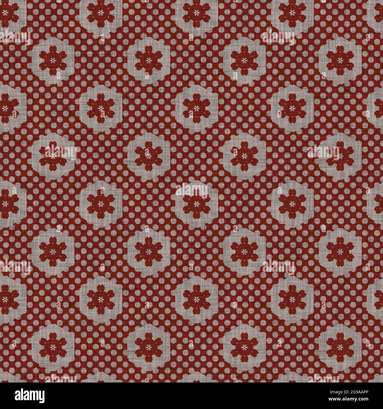 Seamless french floral farmhouse woven linen texture. Two tone red ...