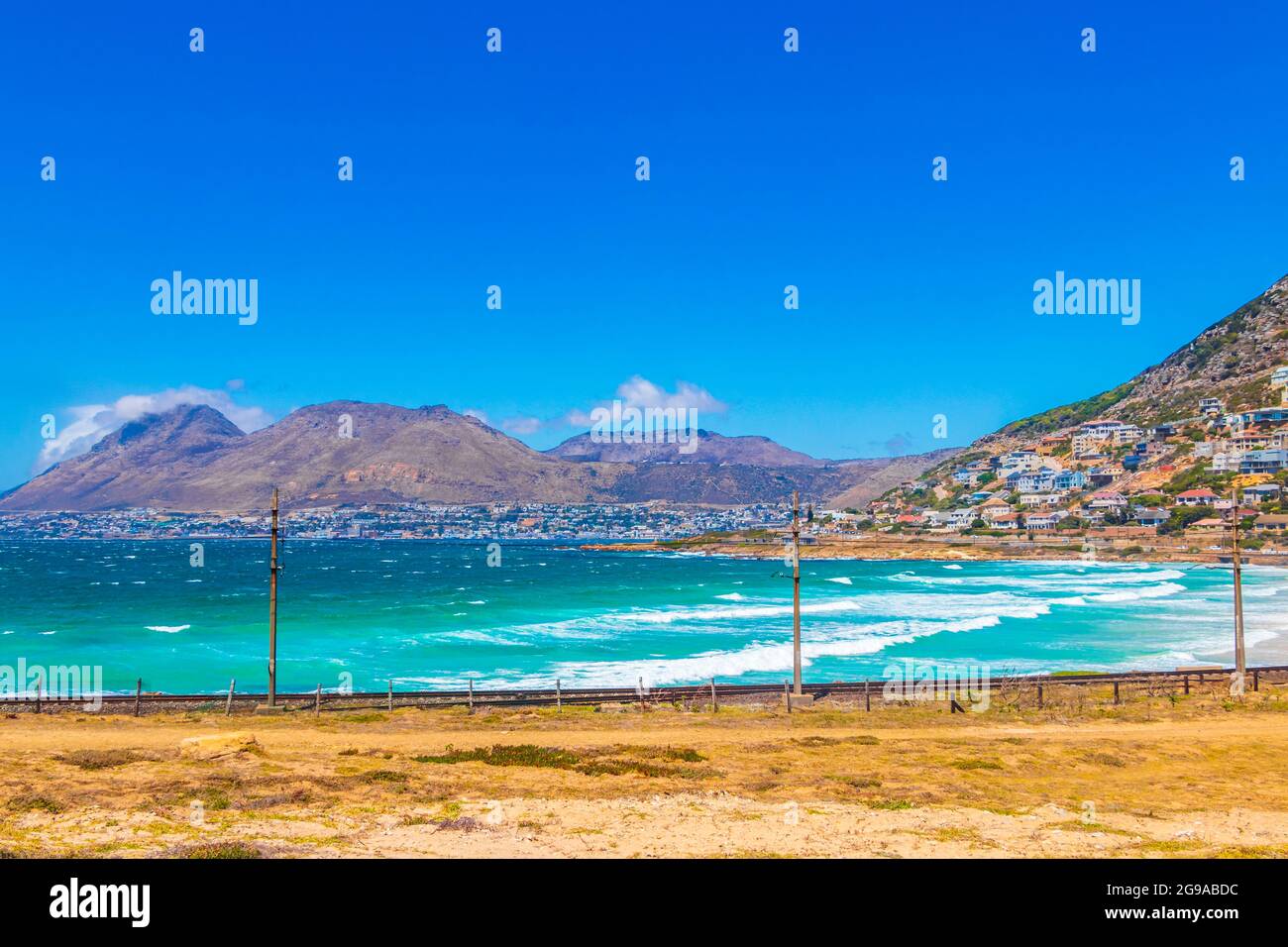 False Bay coast landscape with boulders beaches waves and mountains in ...