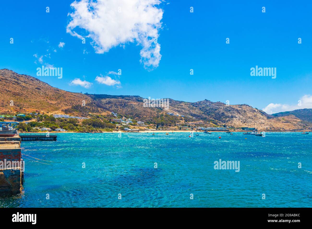 False Bay coast landscape with boulders beaches waves and mountains in ...