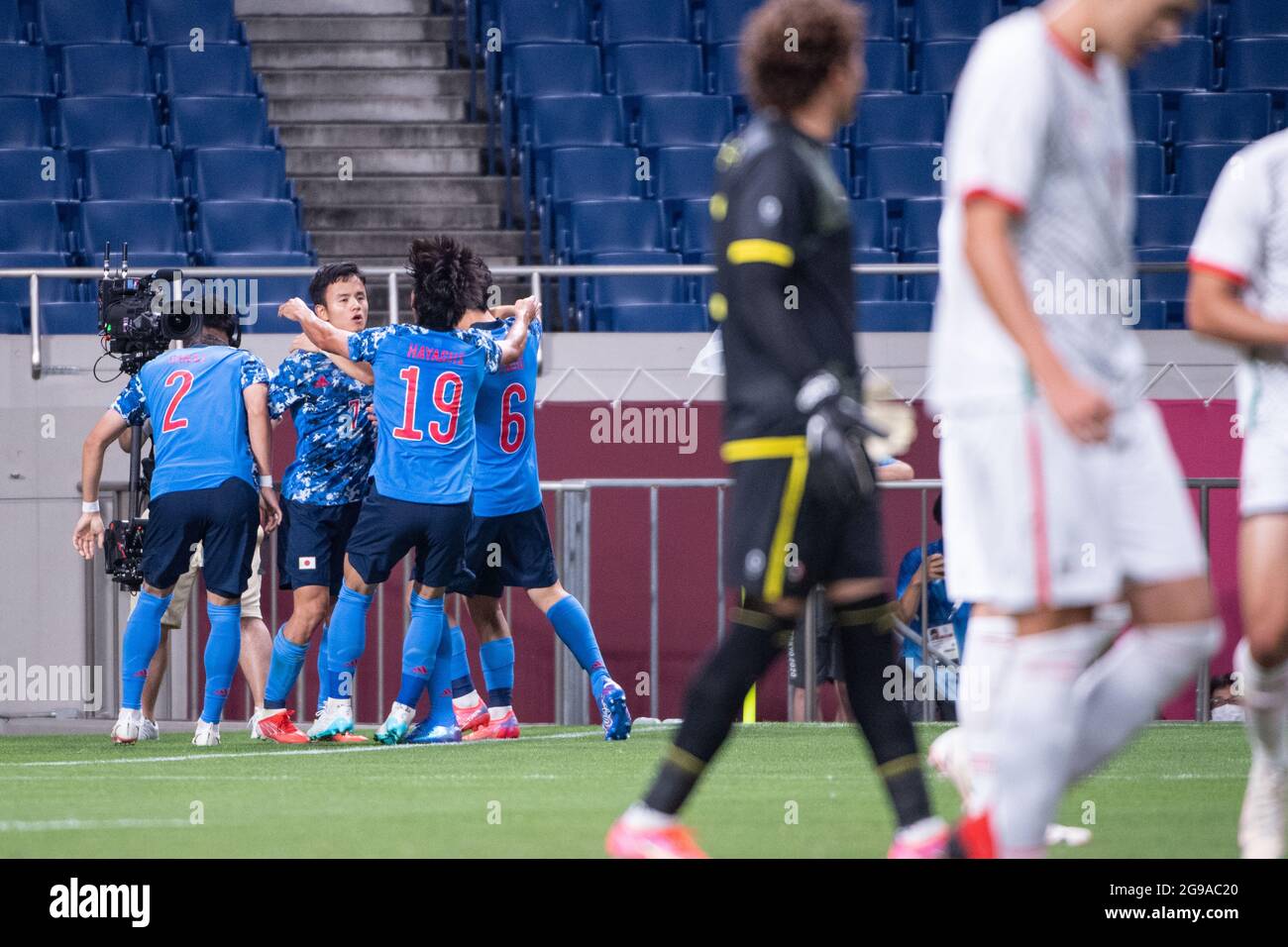 Japan team (JPN), celebrating the 1-0 score Footaball, Japan vs Mexico ...