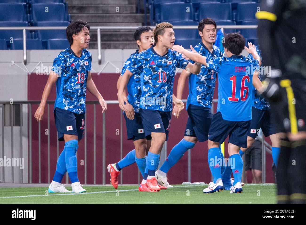 Japan team (JPN), celebrating the 1-0 score Footaball, Japan vs Mexico ...