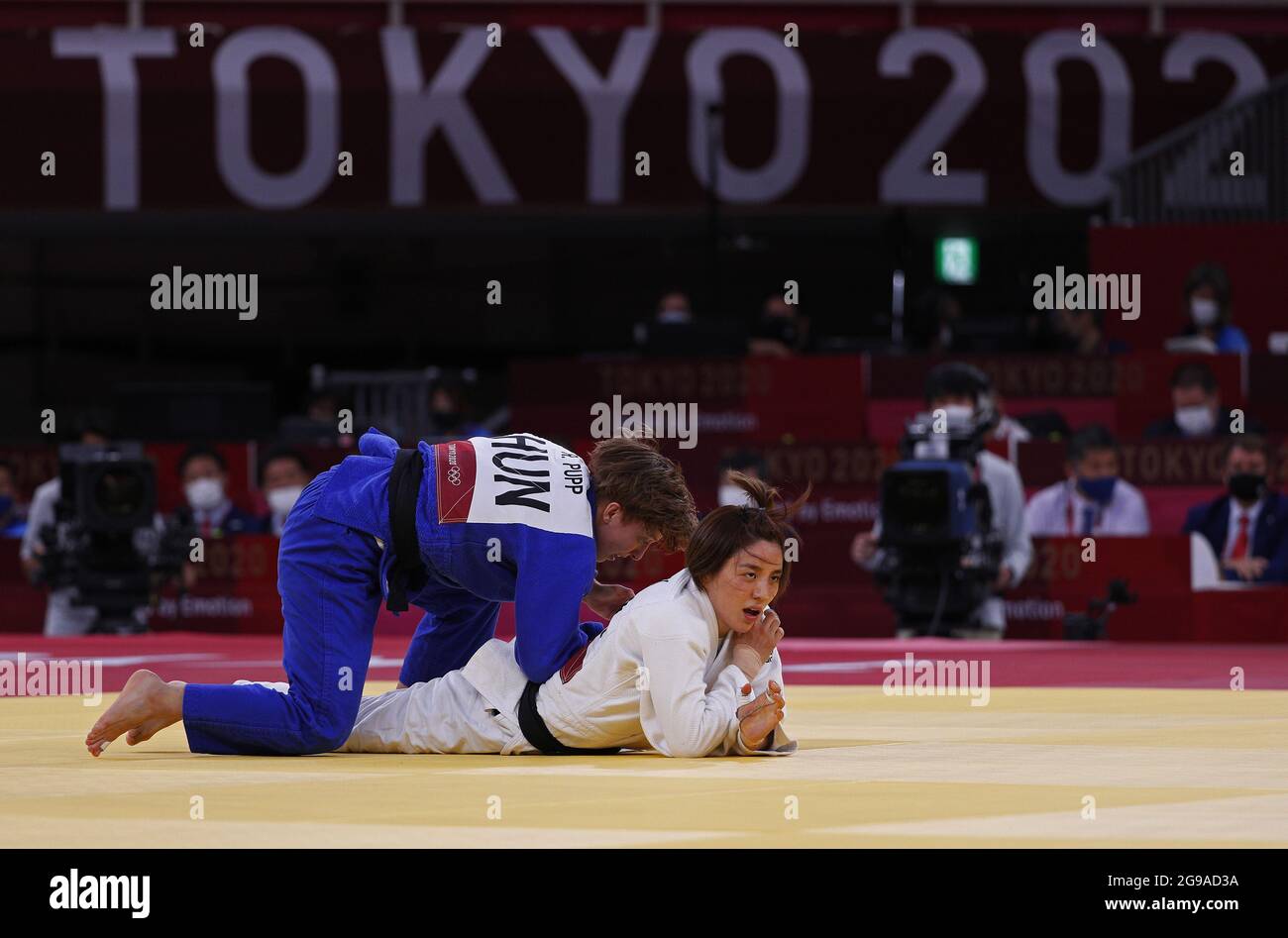 Korea's Da-Sol Park (white) competes against Hungary's Reka Pupp in a ...