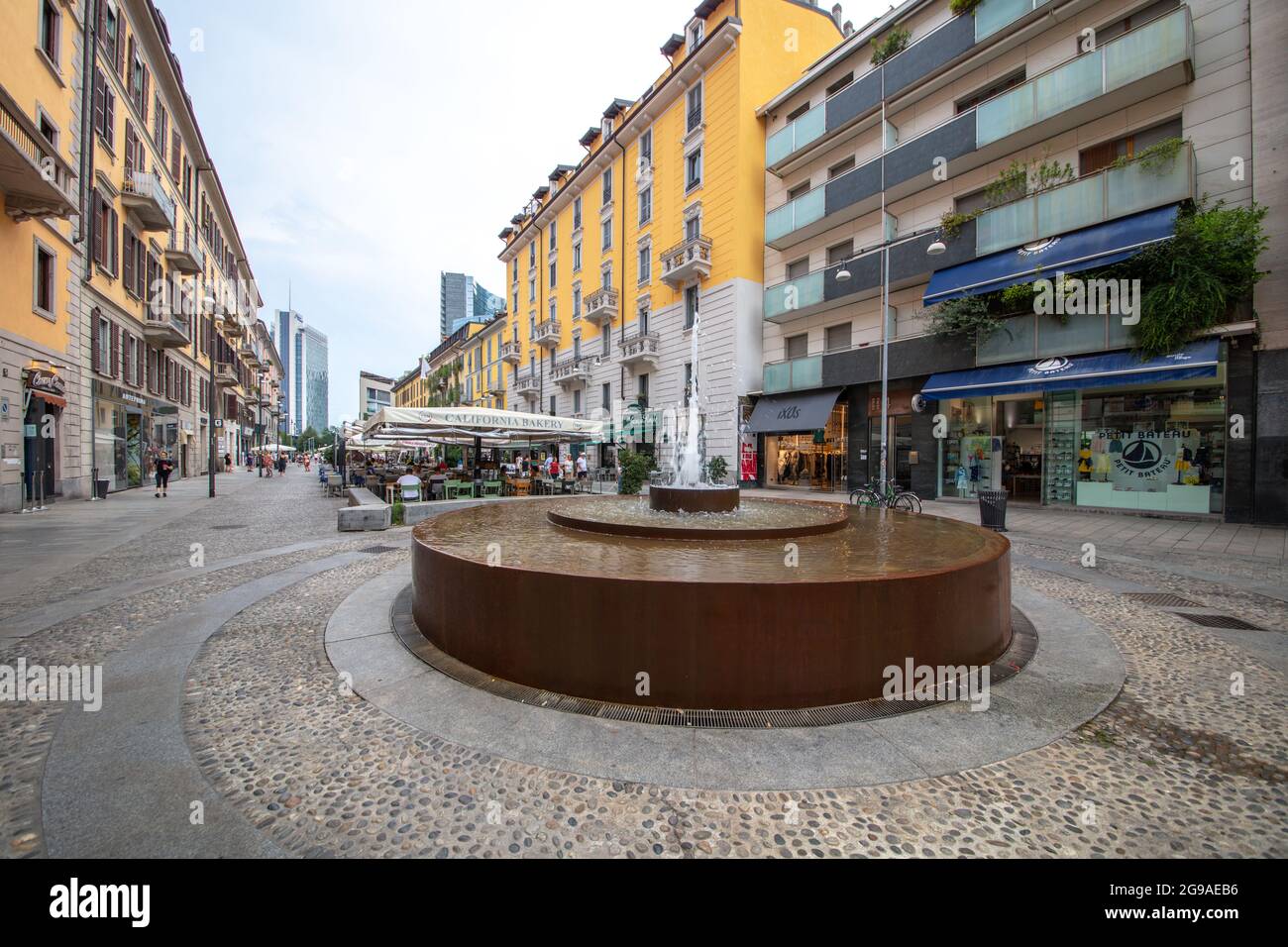 a fantastic view of the beginning of Corso Como, Milan, Italy, with one ...