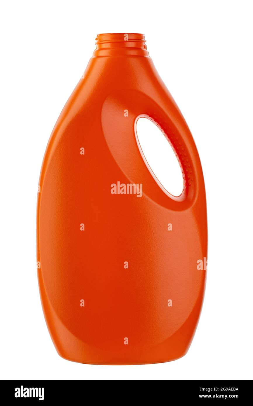 Orange plastic bottle for liquid laundry detergent, cleaning agent ...