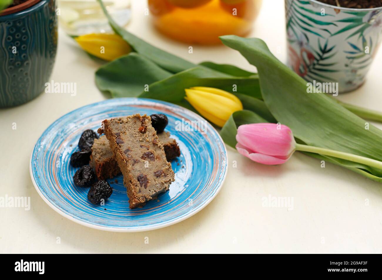 Vegetarian bean pate with plum. A colorful appetizing dish. Culinary ...