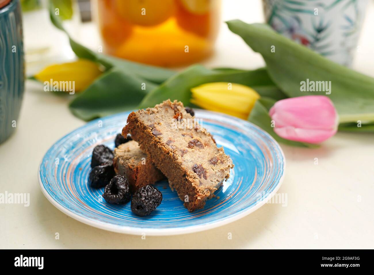 Vegetarian bean pate with plum. A colorful appetizing dish. Culinary ...
