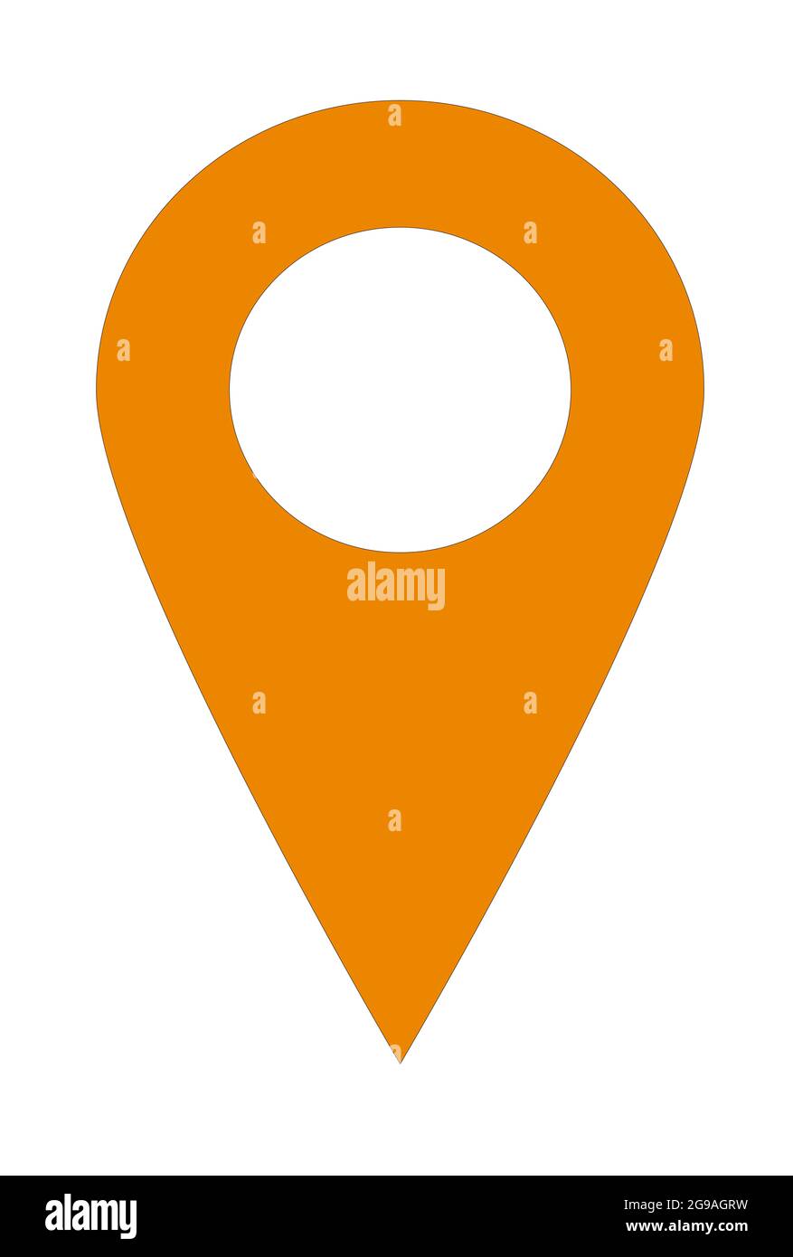 A graphic illustration of orange map pin for use as an icon or logo ...