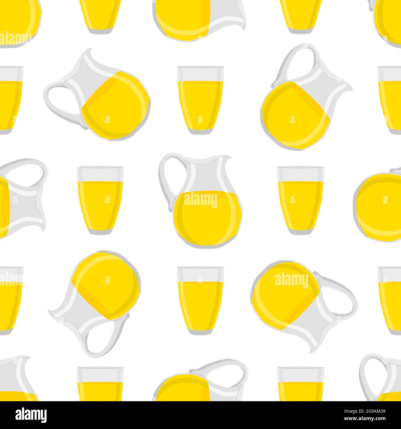 Illustration on theme colored lemonade in glass jug, cup for natural ...