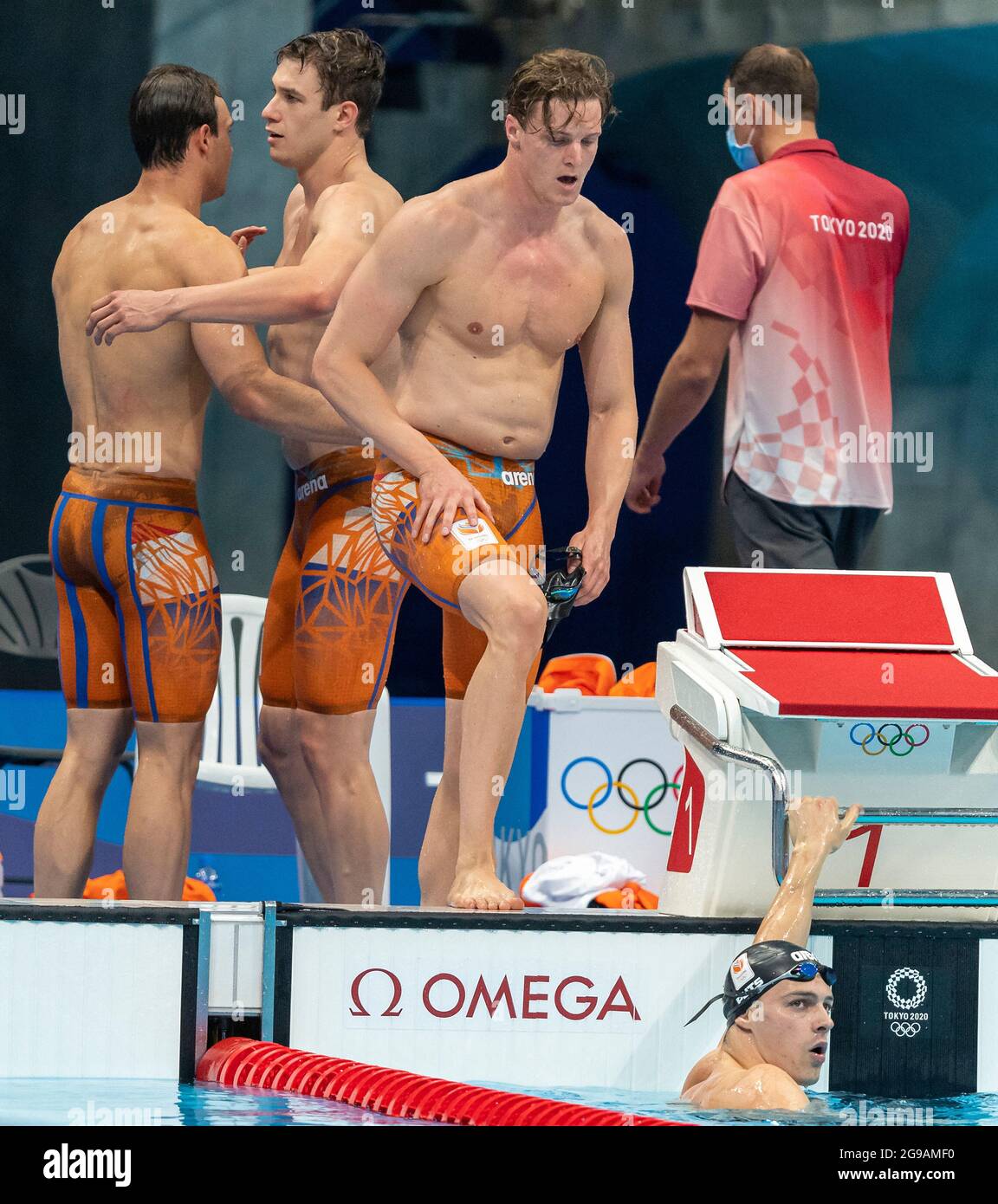 TOKYO, JAPAN - JULY 25: Team Netherlands athletes react after competing ...