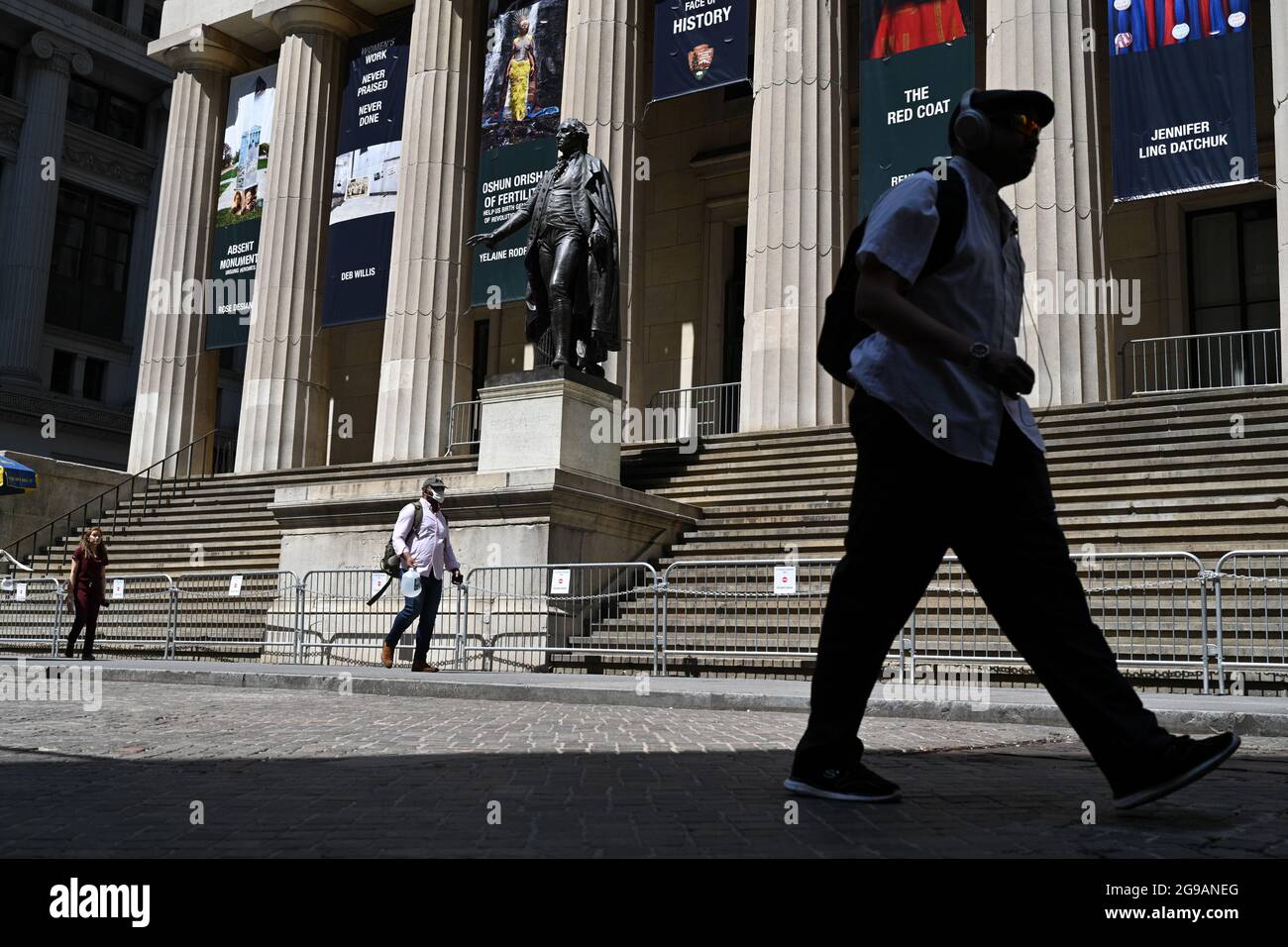A view of Federal Hall which recently closed off its steps on July 23 ...