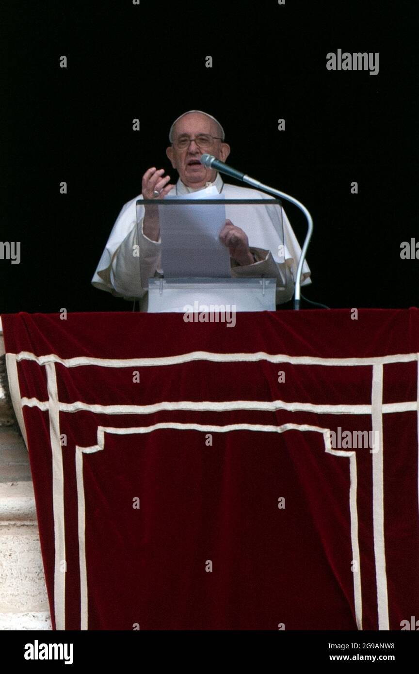 July 25, 2021 : Pope Francis delivers the Sunday Angelus prayer from ...