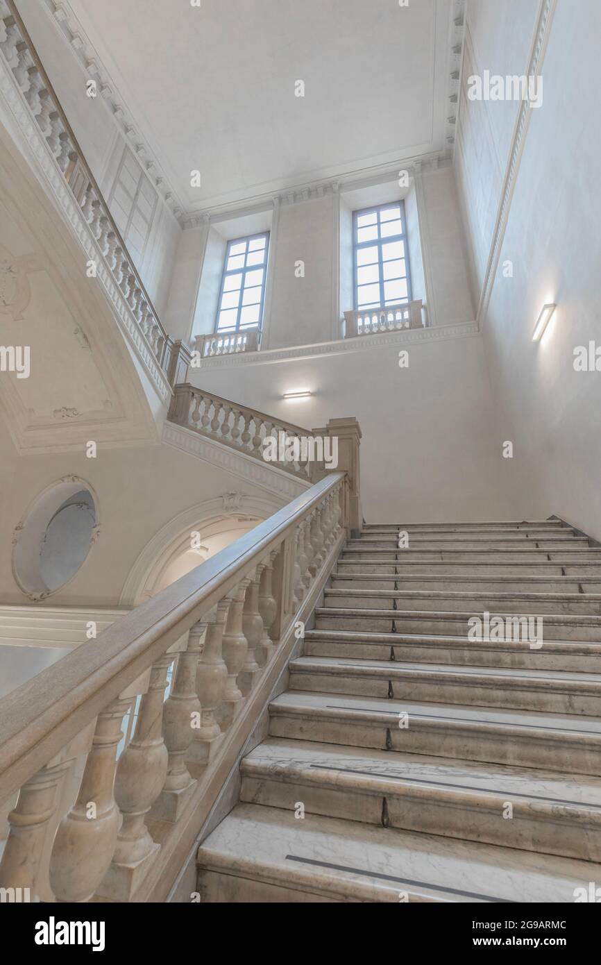 TURIN, ITALY - CIRCA MAY 2021: luxury staircase made of marble in an ...
