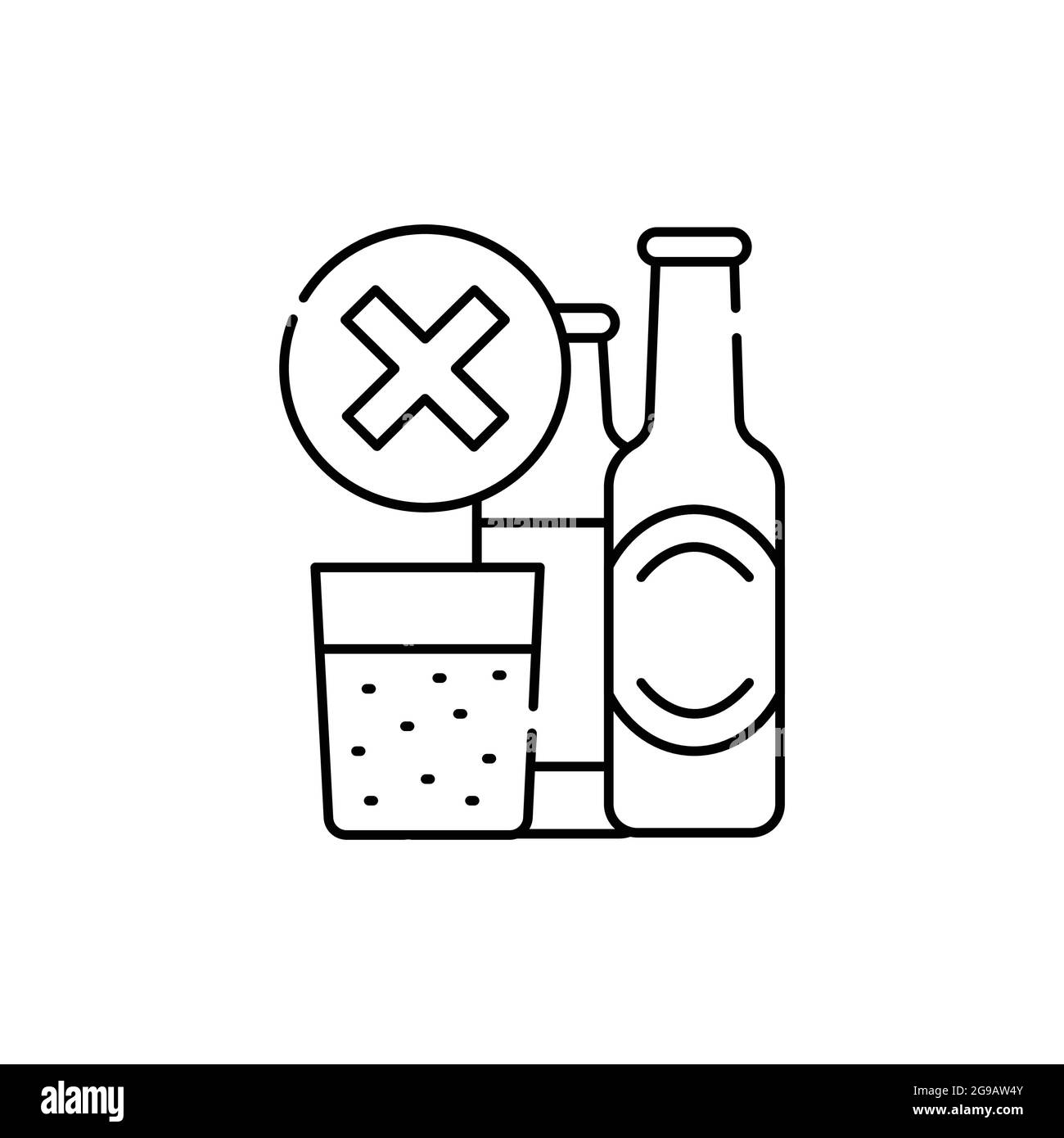Forbidden alcohol drinks line color icon. Beverage intolerance. Non ...