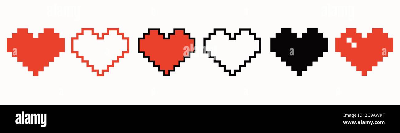 Pixel heart set icon in retro style. Love symbol isolated signs. Vector ...