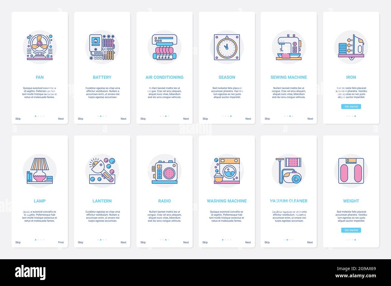 Home electronic appliances vector illustration. UX, UI onboarding ...