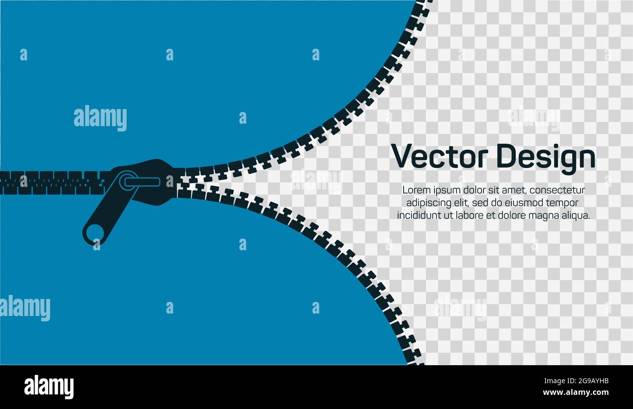 Open zipper, editable template. Stylish blue background for banner ...