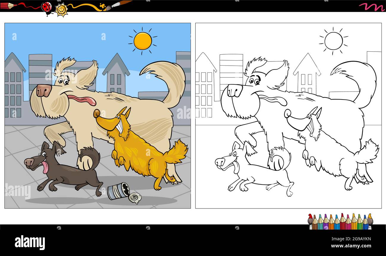 Cartoon illustration of running dogs animal characters group coloring ...