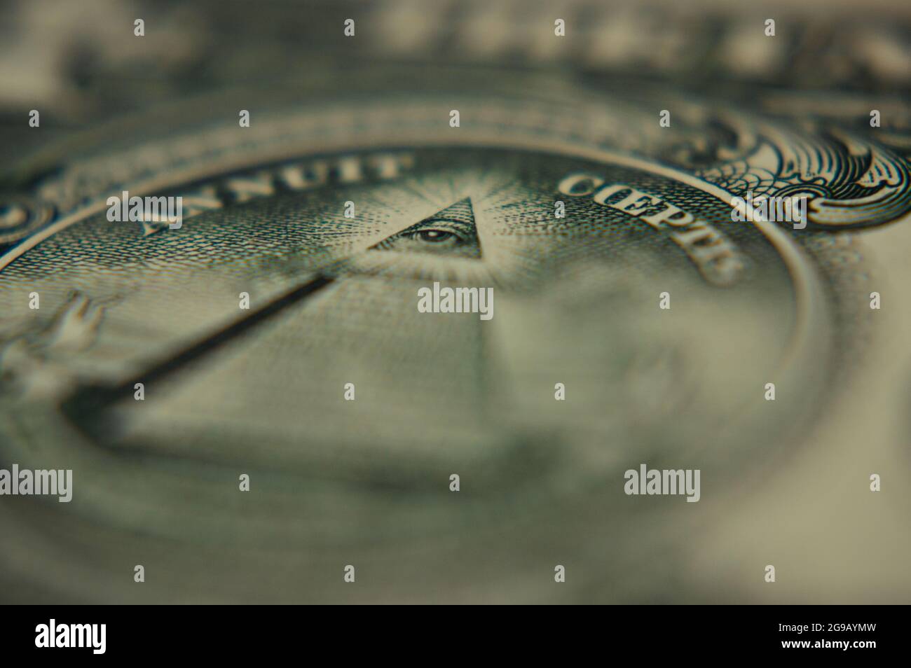 Pyramid symbol of the United States on a one dollar on dollar bill ...