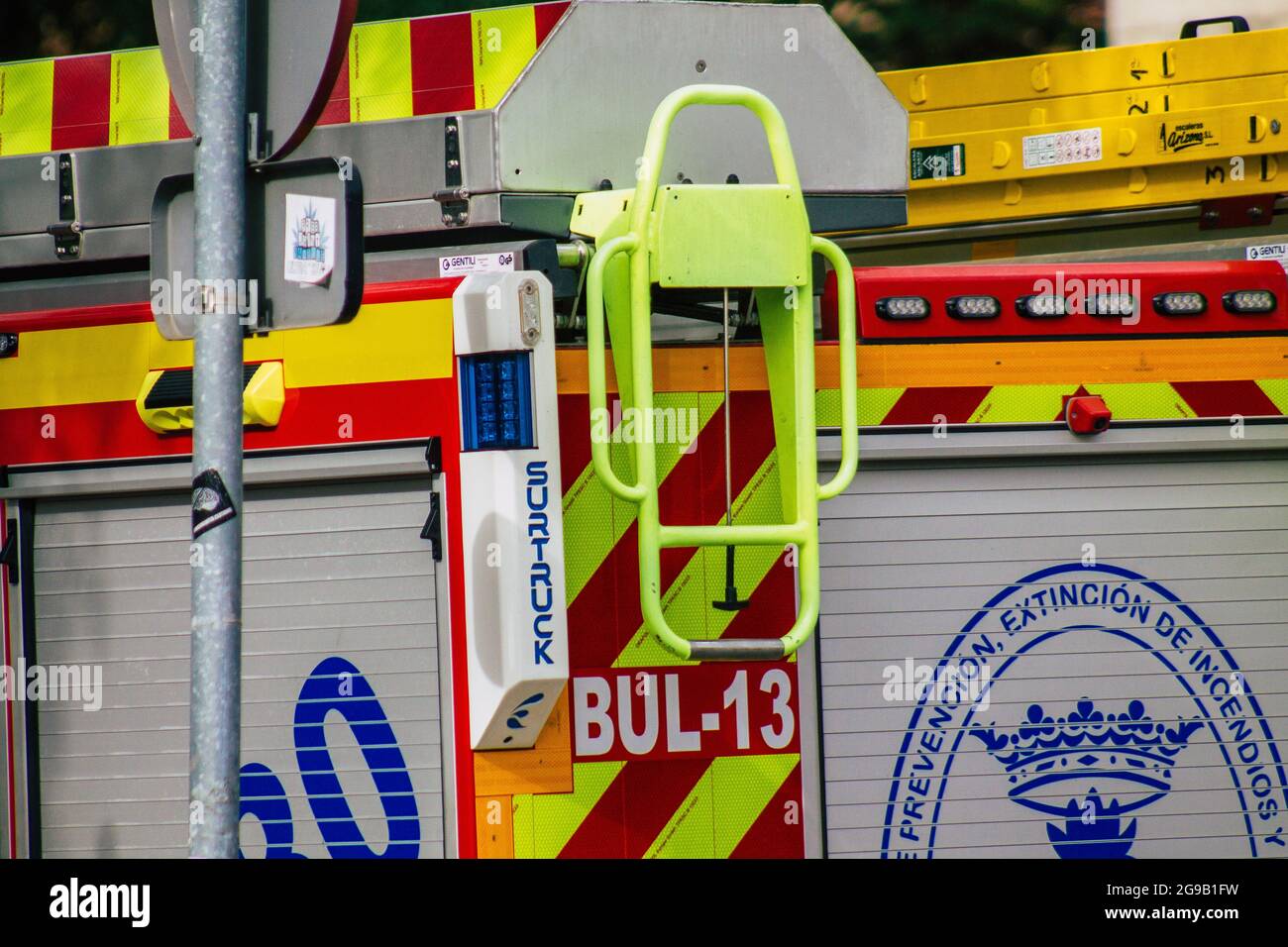 Seville Spain July 23, 2021 Fire engine in the streets of Seville, an ...