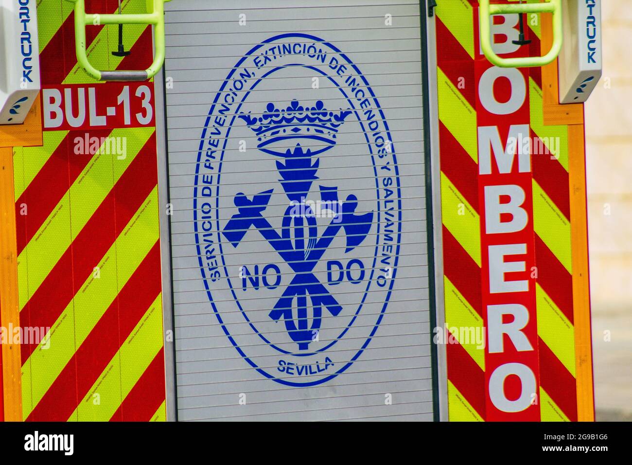 Seville Spain July 23, 2021 Fire engine in the streets of Seville, an ...