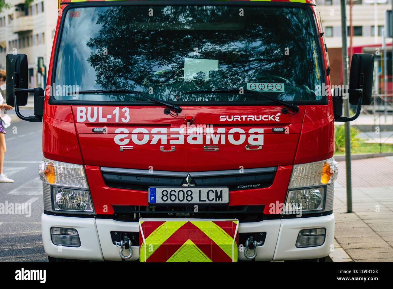 Seville Spain July 23, 2021 Fire engine in the streets of Seville, an ...