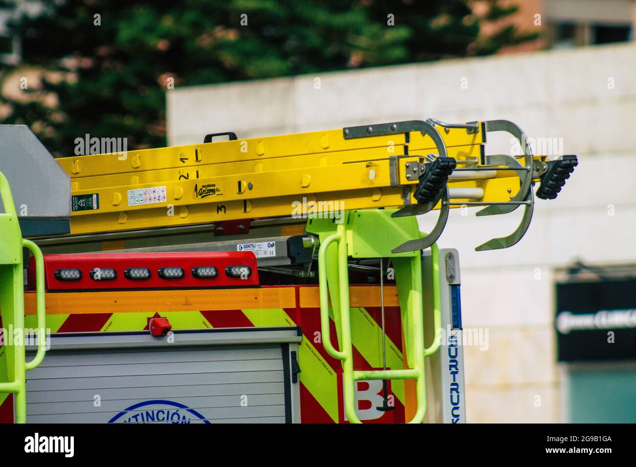 Seville Spain July 23, 2021 Fire engine in the streets of Seville, an ...