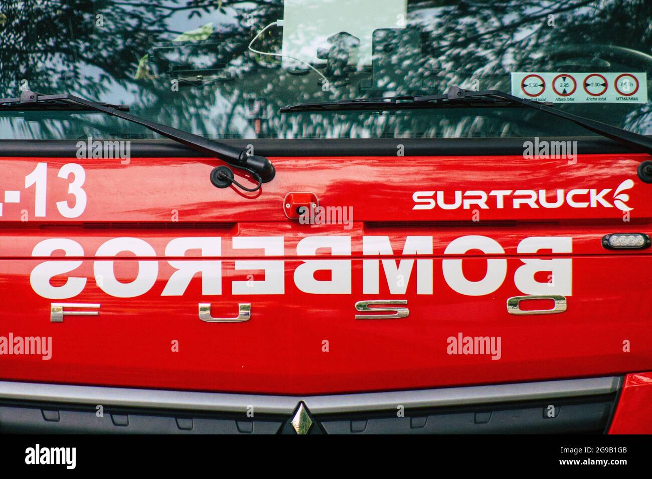 Seville Spain July 23, 2021 Fire engine in the streets of Seville, an ...