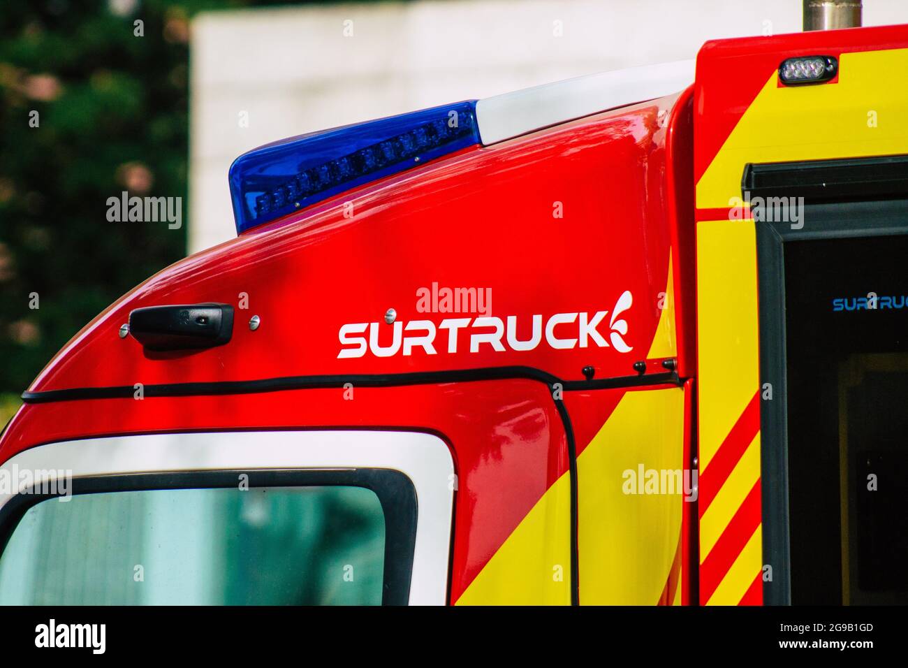 Seville Spain July 23, 2021 Fire engine in the streets of Seville, an ...