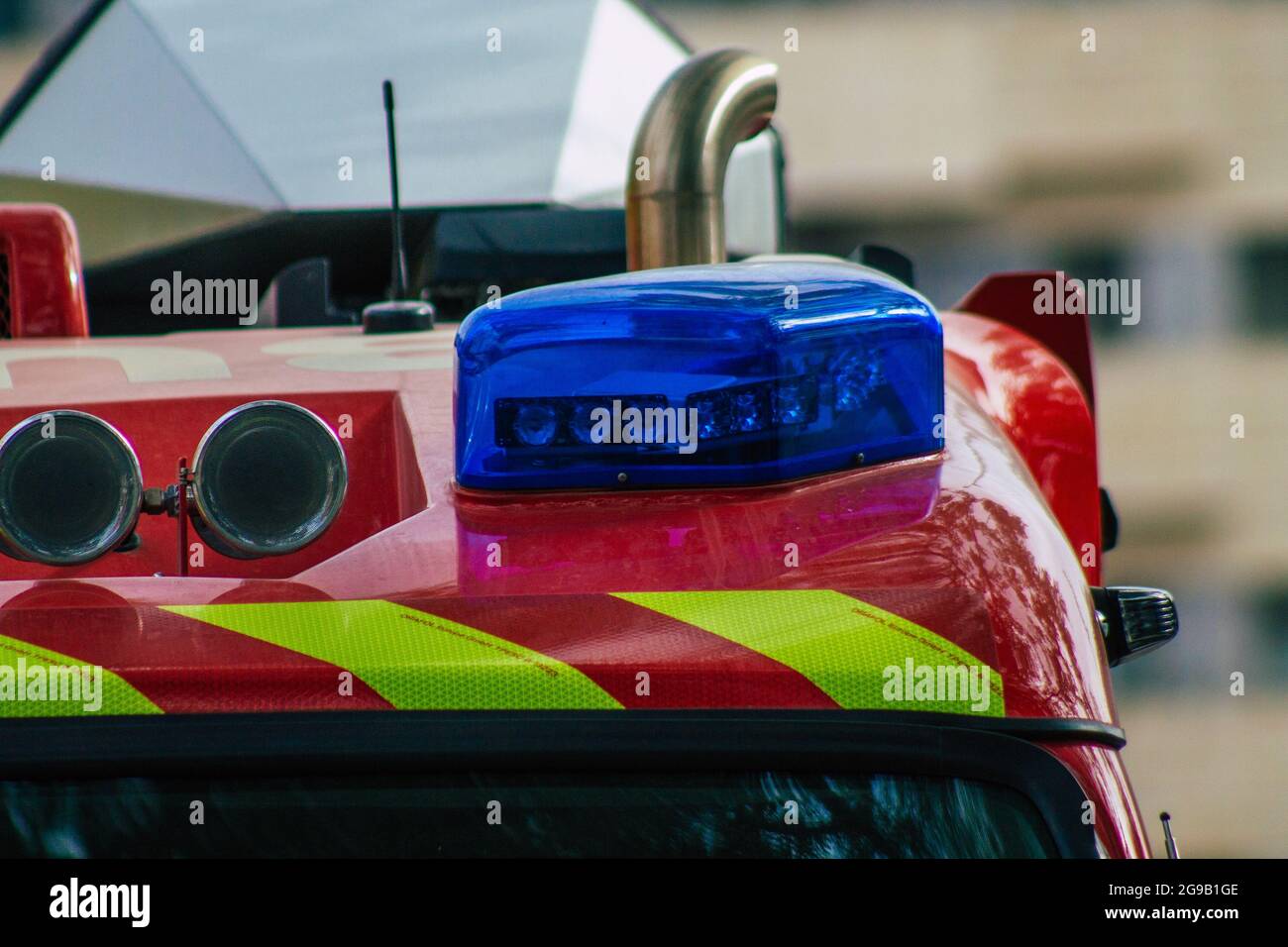 Seville Spain July 23, 2021 Fire engine in the streets of Seville, an ...