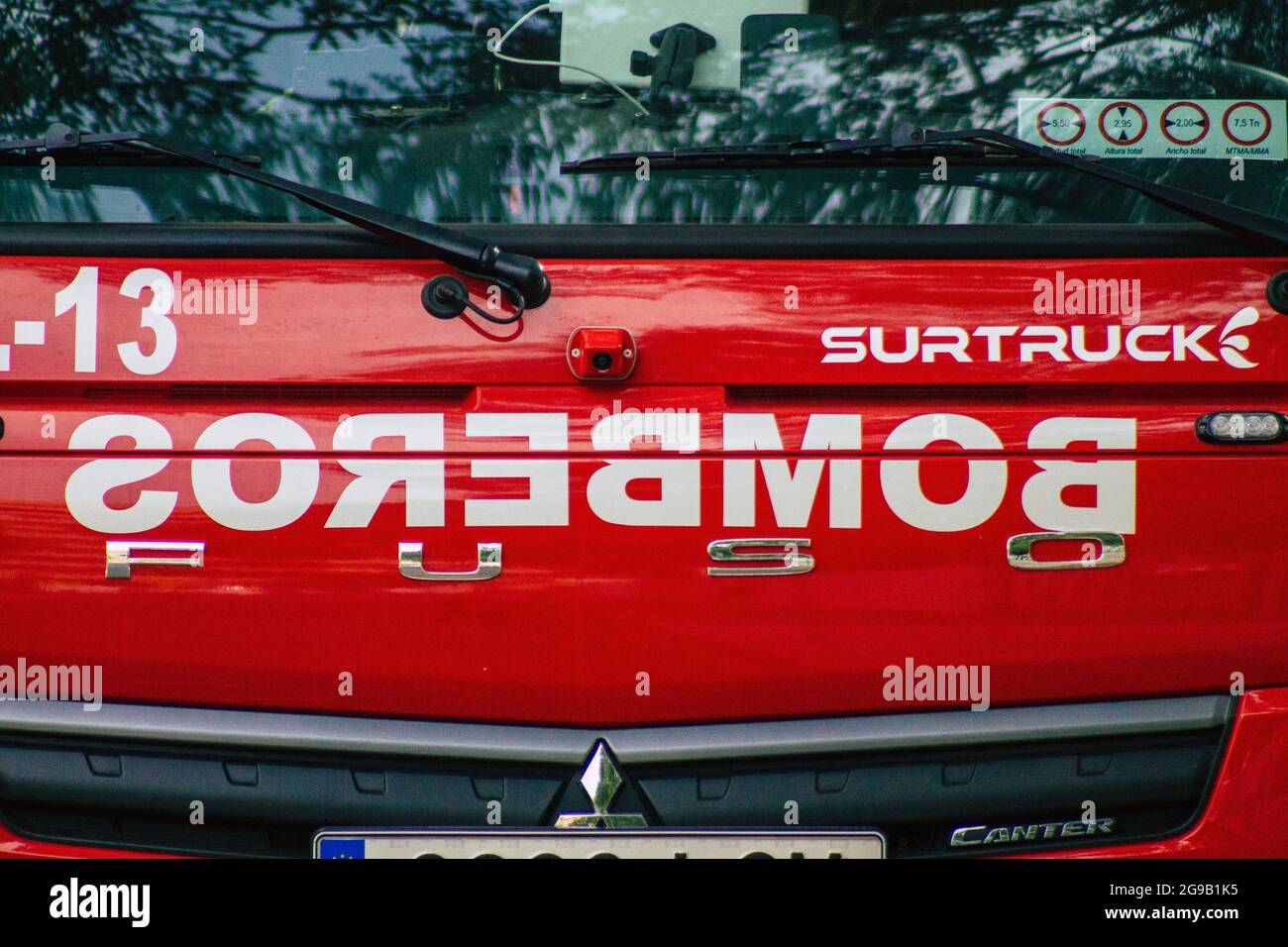 Seville Spain July 23, 2021 Fire engine in the streets of Seville, an ...