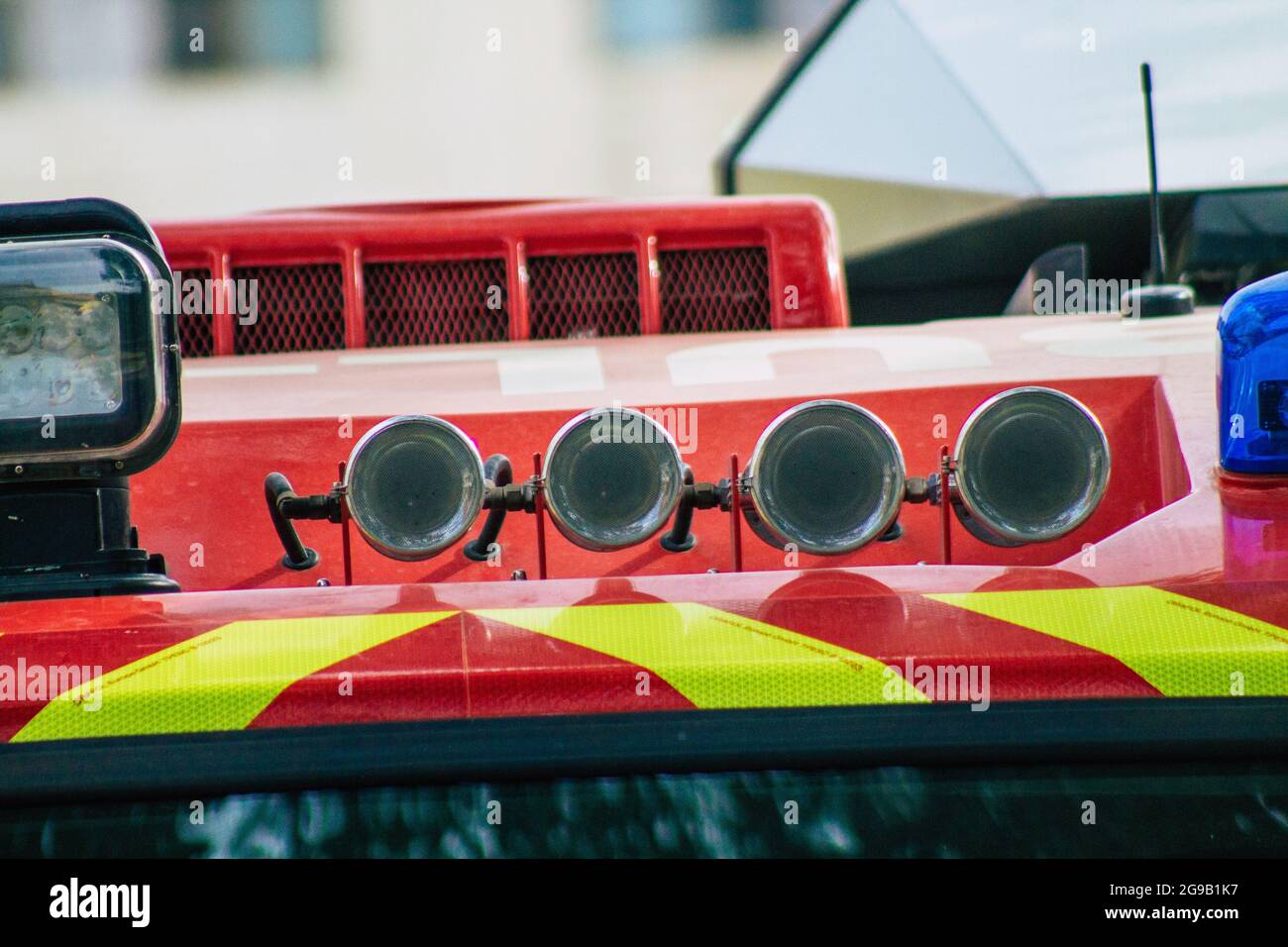 Seville Spain July 23, 2021 Fire engine in the streets of Seville, an ...