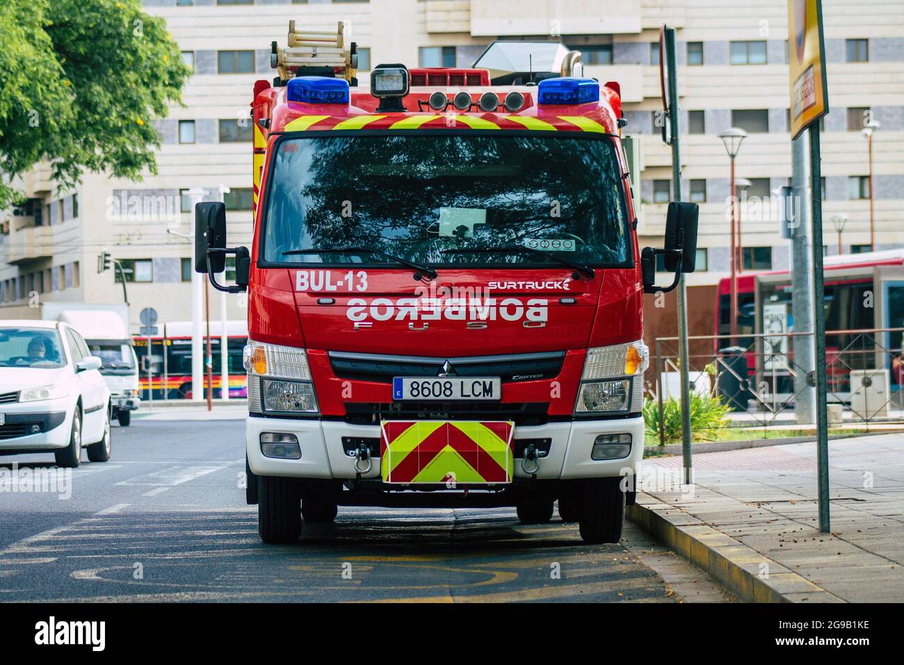 Seville Spain July 23, 2021 Fire engine in the streets of Seville, an ...