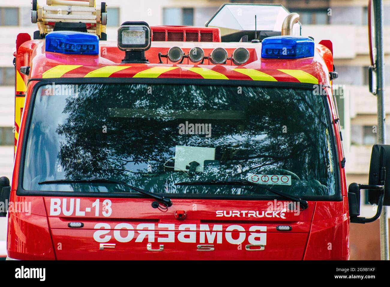 Seville Spain July 23, 2021 Fire engine in the streets of Seville, an ...