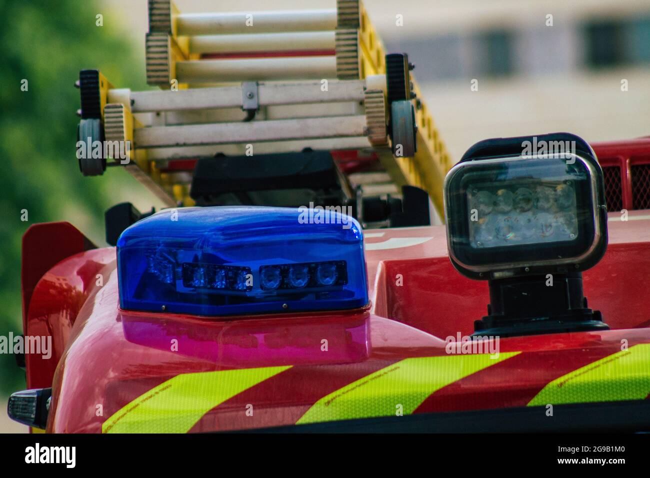 Seville Spain July 23, 2021 Fire engine in the streets of Seville, an ...