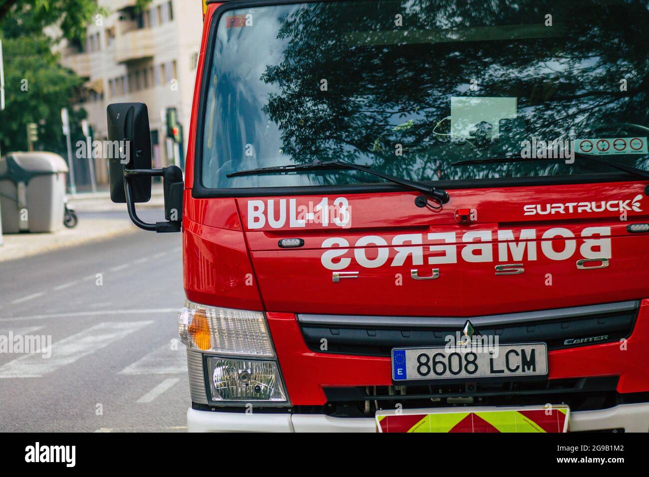 Seville Spain July 23, 2021 Fire engine in the streets of Seville, an ...