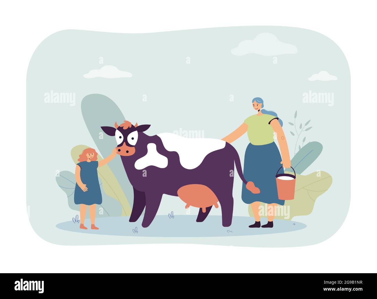 Girl Milk Bucket Stock Vector Images - Alamy