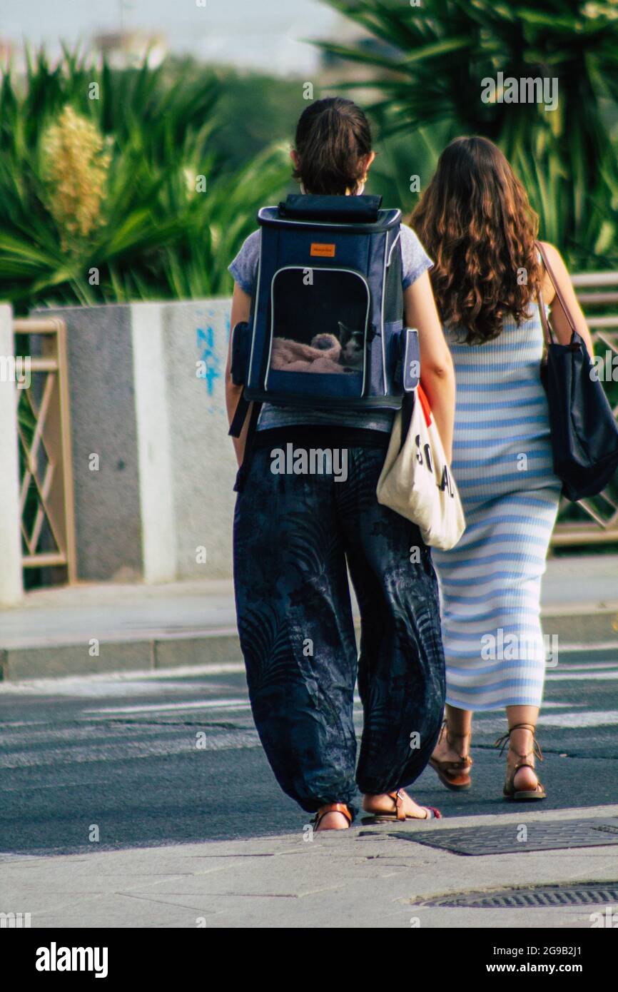 Seville Spain July 23, 2021 Pedestrians walking in the street of ...