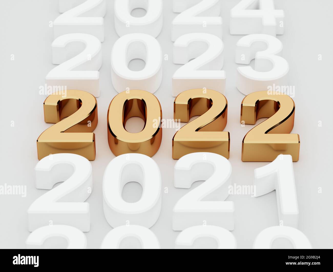 3d illustration of golden 2022 year sign. Soft focus Stock Photo - Alamy